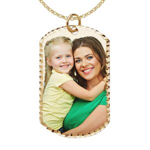 picturesongold.com photo engraved dog tag photo pendant - 1 inch x 1-3/4 inch - solid 14k yellow gold