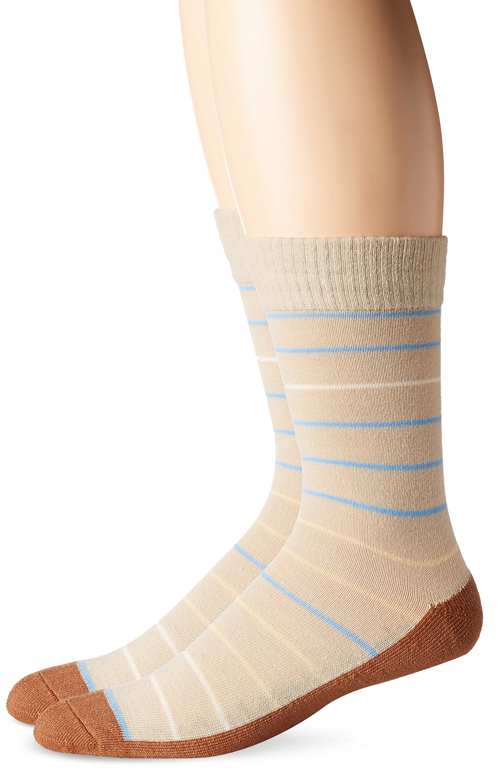 Copper Sole Men's 2 Pack Simple Striped Dress Crew Socks, Khaki/Blue, Sock Size:10-13/Shoe Size: 6-12