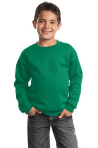 port & company youth crewneck sweatshirt, kelly, large