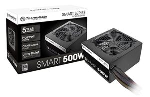 thermaltake smart 500w 80+ white certified psu, continuous power with 120mm ultra quiet cooling fan, atx 12v v2.3/eps 12v active pfc power supply ps-spd-0500npcwus-w