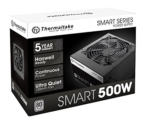 Thermaltake Smart 500W 80+ White Certified PSU, Continuous Power with 120mm Ultra Quiet Cooling Fan, ATX 12V V2.3/EPS 12V Active PFC Power Supply PS-SPD-0500NPCWUS-W