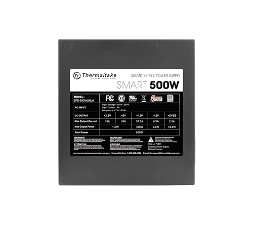 Thermaltake Smart 500W 80+ White Certified PSU, Continuous Power with 120mm Ultra Quiet Cooling Fan, ATX 12V V2.3/EPS 12V Active PFC Power Supply PS-SPD-0500NPCWUS-W