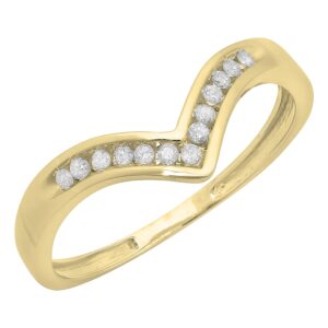 dazzlingrock collection 0.10 carat (cttw) 14k white round diamond wedding guard chevron ring 1/10 ct, yellow gold, size 7