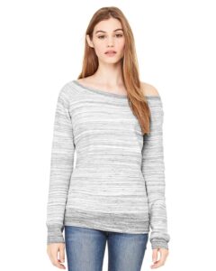 bella + canvas ladies fleece wide neck sweatshirt, small, lt grey marble