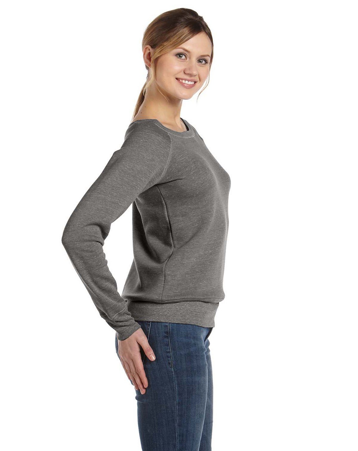 Bella + Canvas Ladies Fleece Wide Neck Sweatshirt, Small, LT Grey Marble