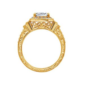 Amazon Essentials Yellow Gold Plated Sterling Silver Infinite Elements Cubic Zirconia Asscher Antique Wedding Ring, Size 5, (previously Amazon Collection)