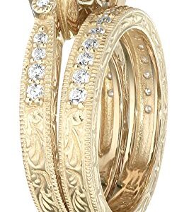 Amazon Essentials Yellow Gold Plated Sterling Silver Infinite Elements Cubic Zirconia Asscher Antique Wedding Ring, Size 5, (previously Amazon Collection)