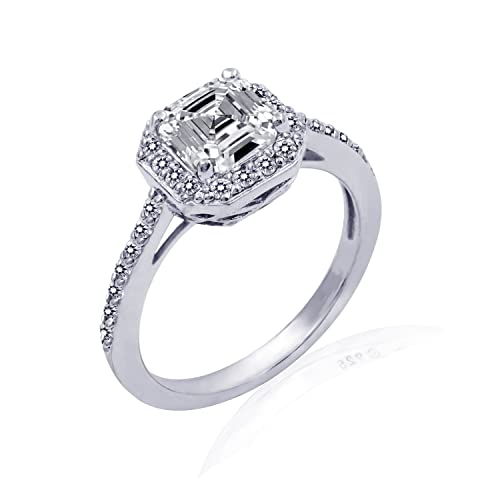 Amazon Essentials Platinum Plated Sterling Silver Halo Ring set with Asscher Cut Infinite Elements Cubic Zirconia (1.5 cttw), Size 5, (previously Amazon Collection)