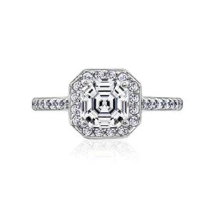 Amazon Essentials Platinum Plated Sterling Silver Halo Ring set with Asscher Cut Infinite Elements Cubic Zirconia (1.5 cttw), Size 5, (previously Amazon Collection)