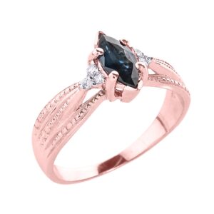 solid 10k rose gold september birthstone blue sapphire and diamond proposal ring (size 7.25)