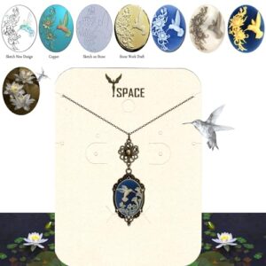 Yspace Lucky Clover Cameo Necklace Best Friend Heart Charms Jewelry 2 Chain Deluxe Gift (Morning glory hummingbird)