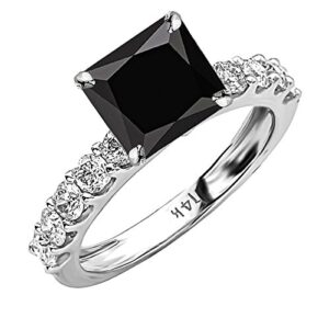 houston diamond district 2.9 carat t.w 14k white gold classic side stone prong set engagement ring with a 2 princess cut black heirloom quality