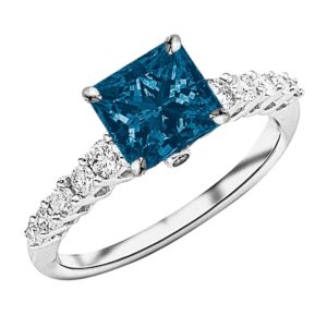 houston diamond district 0.95 carat t.w 14k white gold classic prong set side stone engagement ring w/a 0.5 princess cut blue heirloom quality