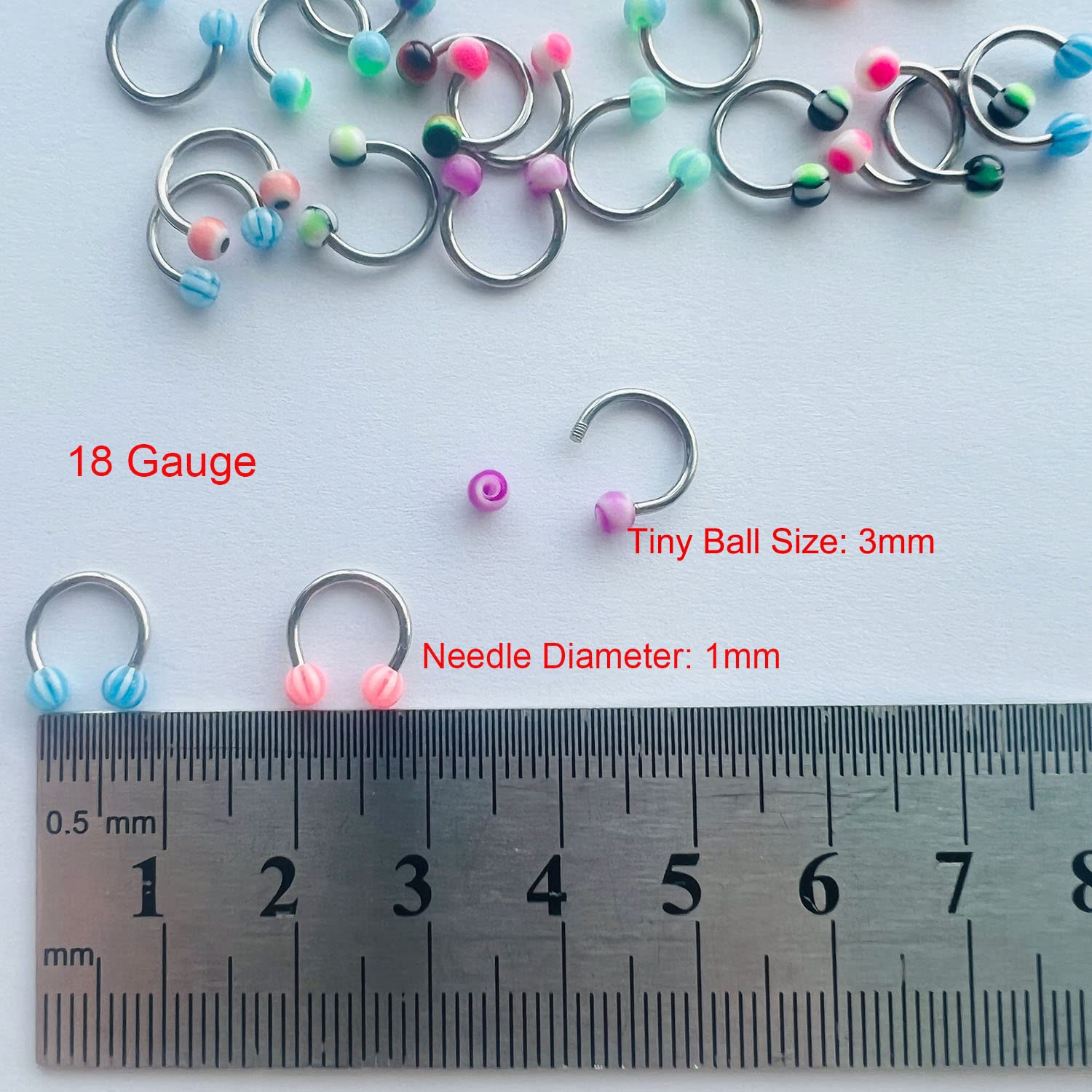 yantu 50 Pcs 18g Ball Circulars Horseshoes Eyebrow Lip Belly Rings Body Piercing Jewelry Unisex