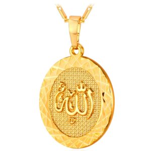 u7 allah necklace 18k gold plated oval religious pendant muslim chain necklace for men women