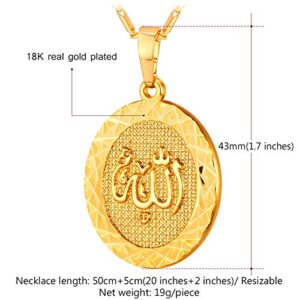 U7 Allah Necklace 18K Gold Plated Oval Religious Pendant Muslim Chain Necklace for Men Women