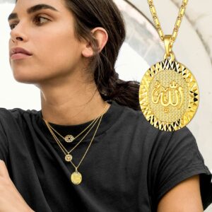 U7 Allah Necklace 18K Gold Plated Oval Religious Pendant Muslim Chain Necklace for Men Women