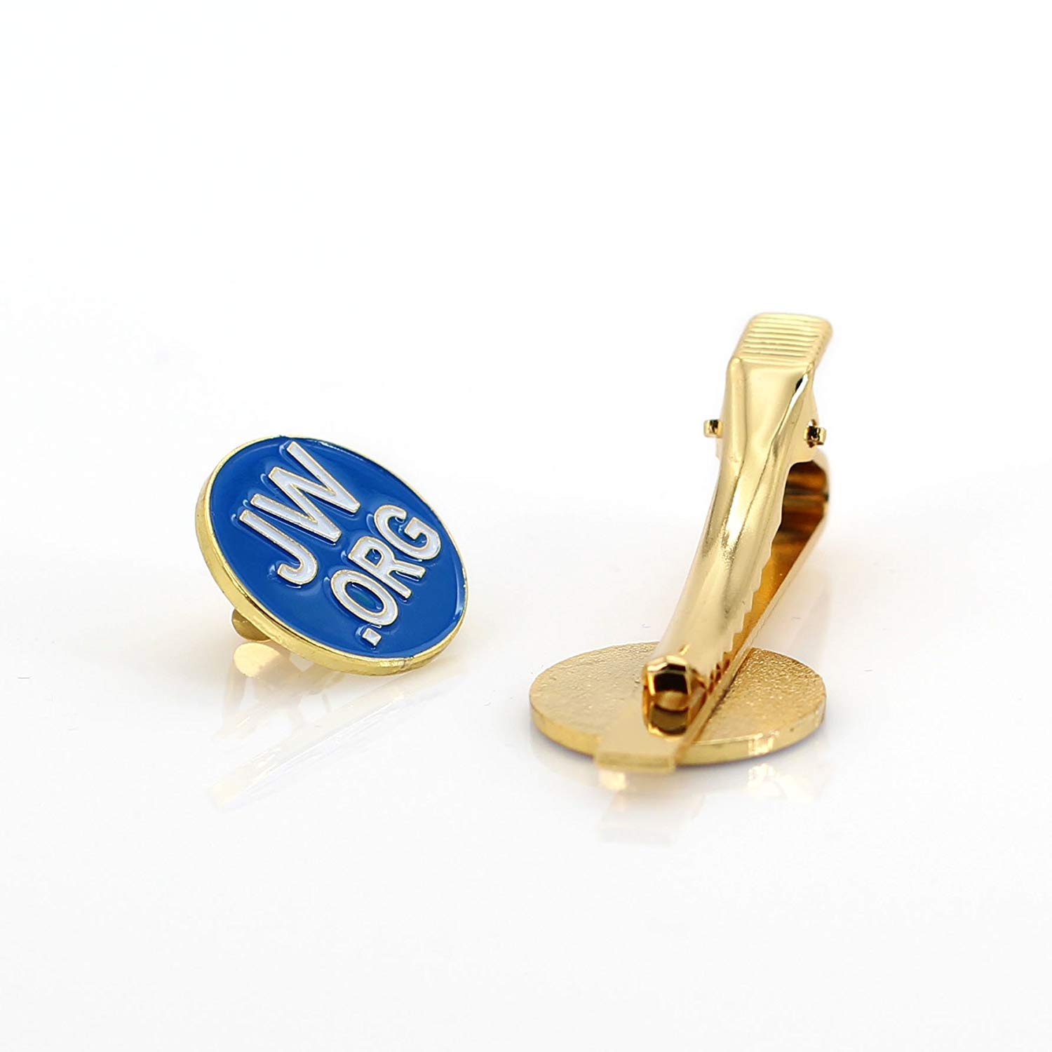 Round Jw.org Metal Necktie Clip and Lapel Pin Set with Gift Box -Blue Background-Gold Color