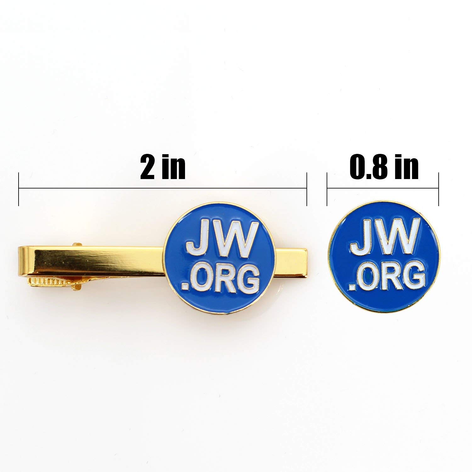 Round Jw.org Metal Necktie Clip and Lapel Pin Set with Gift Box -Blue Background-Gold Color