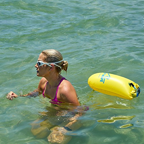 New Wave Swim Buoy - Swim Safety Float and Drybag for Open Water Swimmers, Triathletes, Kayakers and Snorkelers, Highly Visible Buoy Float for Safe Swim Training (PVC 15 Liter Yellow)