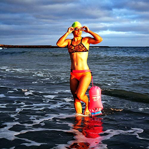 New Wave Swim Buoy for Open Water Swimmers, Triathletes and just Your Swim Buddies - Tow Float for Safe Swim Training, Kayaking & Snorkeling (Pink PVC Medium-15L)