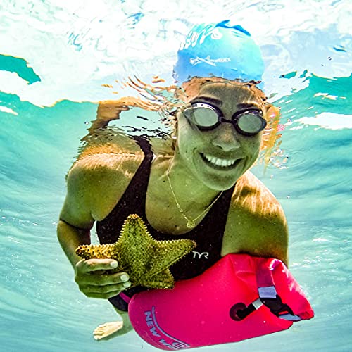 New Wave Swim Buoy for Open Water Swimmers, Triathletes and just Your Swim Buddies - Tow Float for Safe Swim Training, Kayaking & Snorkeling (Pink PVC Medium-15L)