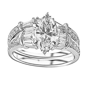 1.33 carat t.w. gia certified marquise cut 14k white gold baguette and round brilliant diamond engagement ring and wedding band set (d-e color vs1-vs2 clarity center stones)