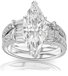 houston diamond district 1.58 carat t.w. gia certified marquise cut 14k white gold baguette and round brilliant engagement ring wedding band set (i-j color vs1-vs2 clarity center stones)