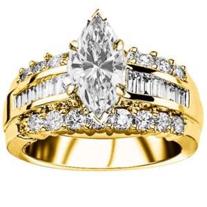 1.85 carat t.w. gia certified marquise cut 14k yellow gold channel set baguette and round diamond engagement ring (d-e color vvs1-vvs2 clarity center stones)