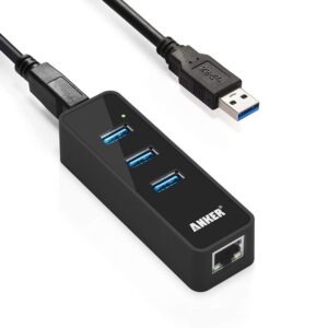 anker 3-port usb 3.0 hub with 10/100/1000 gigabit ethernet converter (3 usb 3.0 ports, a rj45 gigabit ethernet port, support windows xp, vista, win7/8 (32/64 bit), mac os 10.6 and above, linux) black