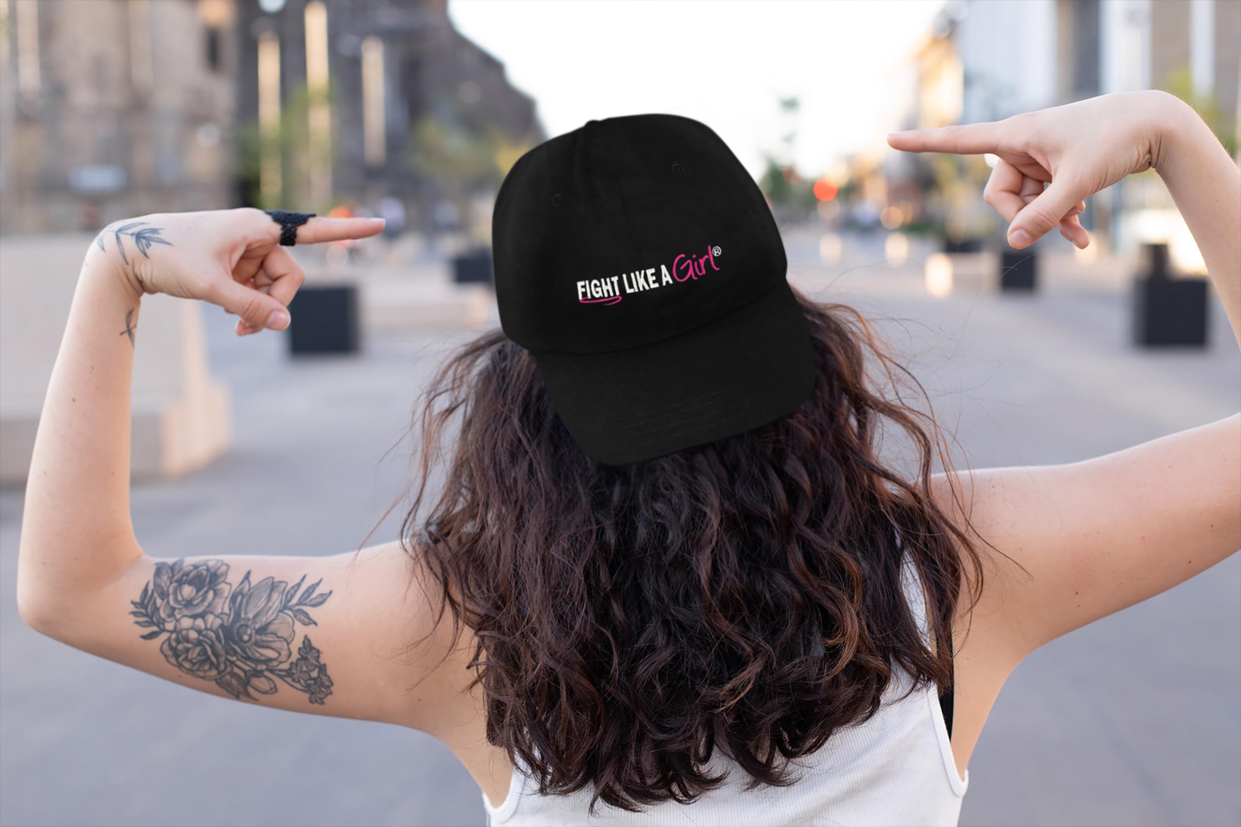 Fight Like a Girl Breast Cancer Embroidered Cap,Black,One Size