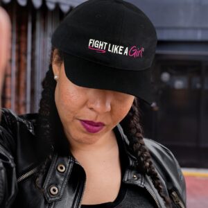 Fight Like a Girl Breast Cancer Embroidered Cap,Black,One Size