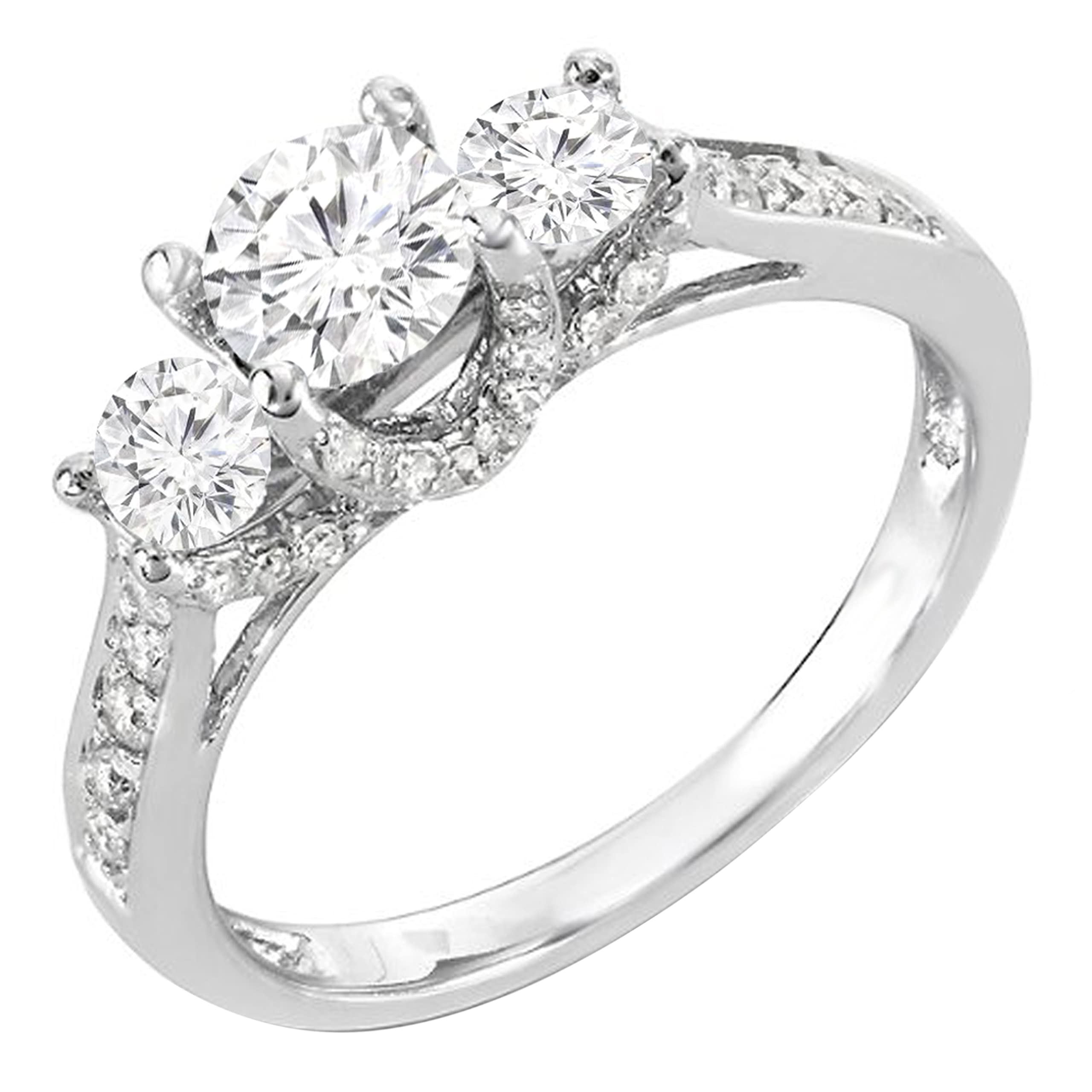 Dazzlingrock Collection 0.98 Carat (ctw) Round Diamond 3 Stone Ladies Vintage Bridal Engagement Ring 1 CT, 14K White Gold, Size 8.5