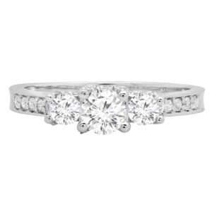 Dazzlingrock Collection 0.98 Carat (ctw) Round Diamond 3 Stone Ladies Vintage Bridal Engagement Ring 1 CT, 14K White Gold, Size 8.5