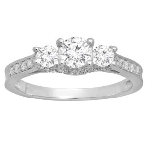 Dazzlingrock Collection 0.98 Carat (ctw) Round Diamond 3 Stone Ladies Vintage Bridal Engagement Ring 1 CT, 14K White Gold, Size 8.5