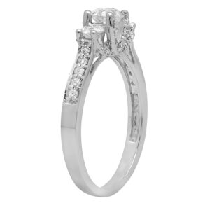 Dazzlingrock Collection 0.98 Carat (ctw) Round Diamond 3 Stone Ladies Vintage Bridal Engagement Ring 1 CT, 14K White Gold, Size 8.5