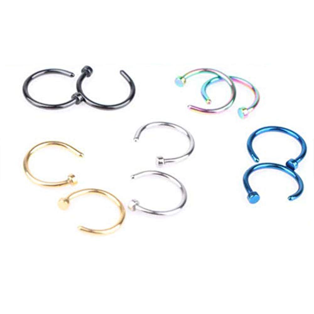 yueton Pack of 10 Nose Studs, Assorted Stainless Steel Body Jewelry Piercing Nose Open Hoop Ring Earring Body Piercing Studs Body Slave Jewelry