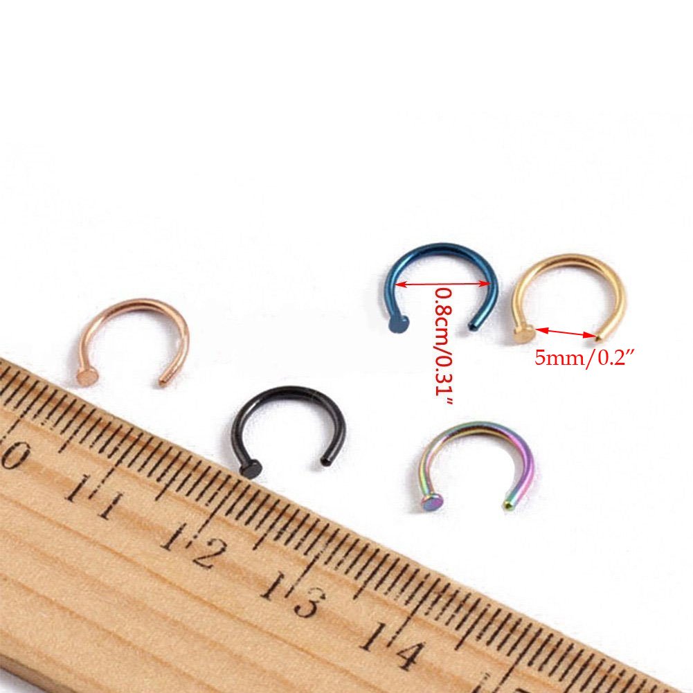 yueton Pack of 10 Nose Studs, Assorted Stainless Steel Body Jewelry Piercing Nose Open Hoop Ring Earring Body Piercing Studs Body Slave Jewelry