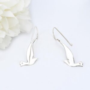 AeraVida Elegant Love and Peace Inspired Dove Birds .925 Sterling Silver Fishhook Dangle Earrings