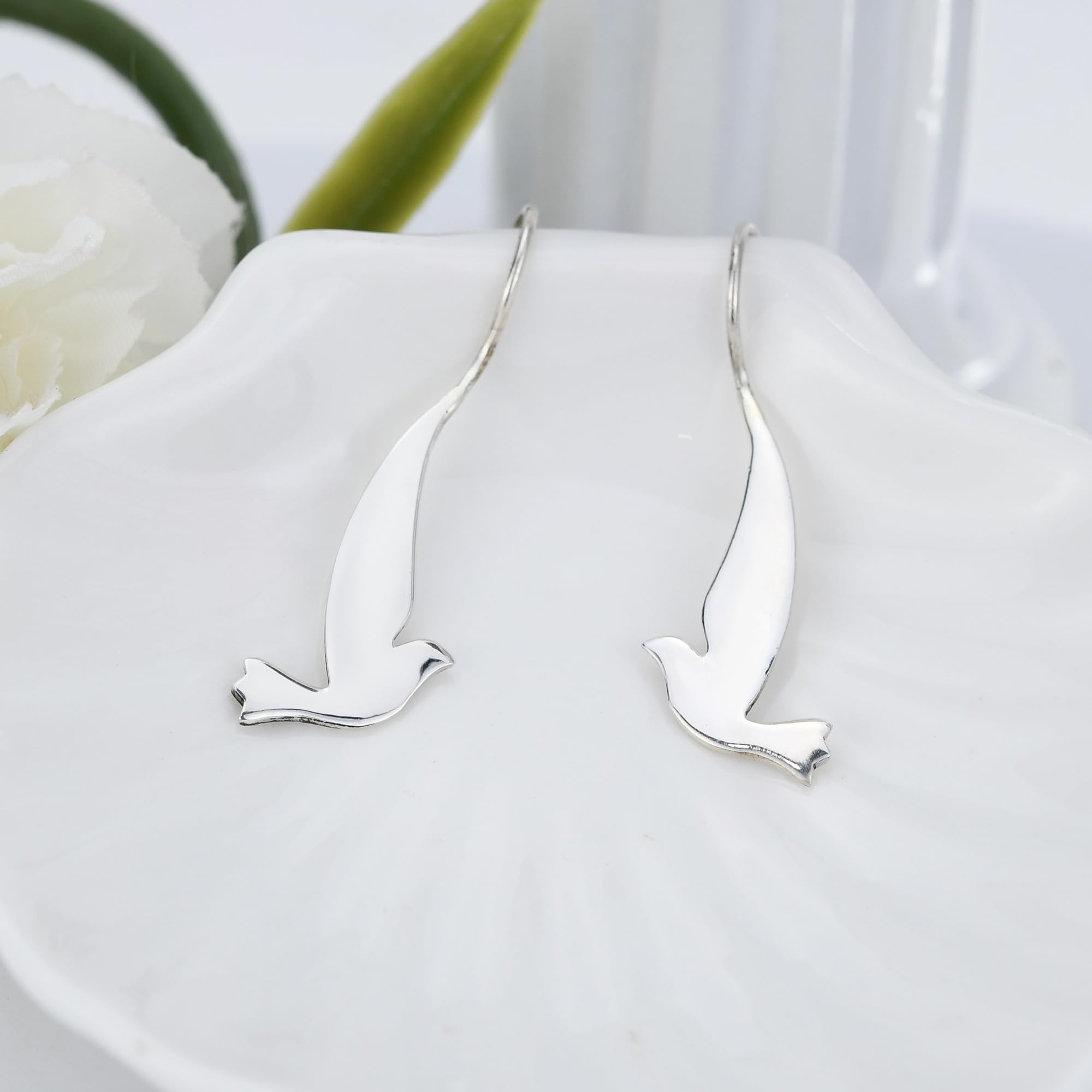 AeraVida Elegant Love and Peace Inspired Dove Birds .925 Sterling Silver Fishhook Dangle Earrings