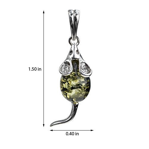 Ian and Valeri Co. Green Amber Sterling Silver Mouse Pendant