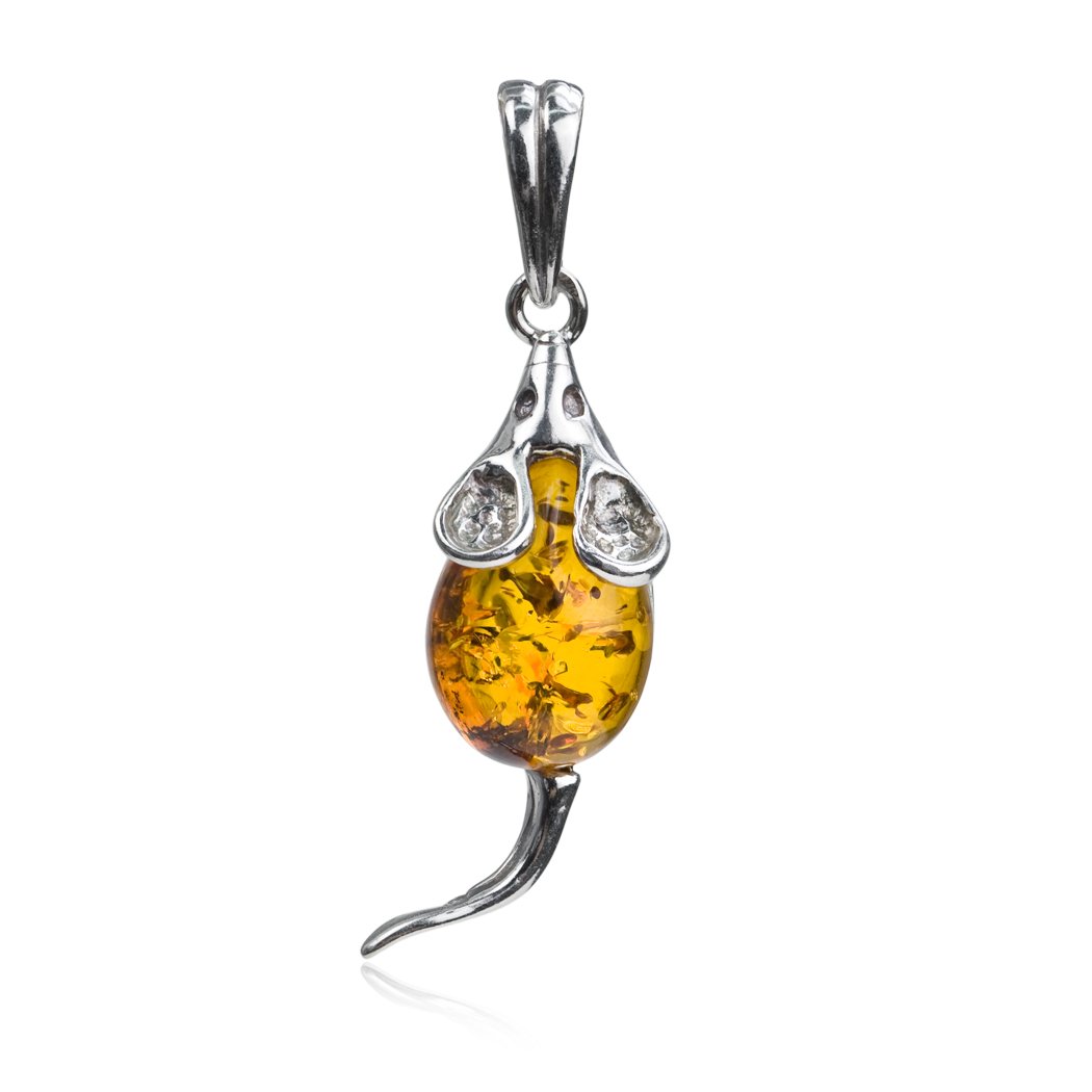 Ian and Valeri Co. Amber Sterling Silver Mouse Pendant