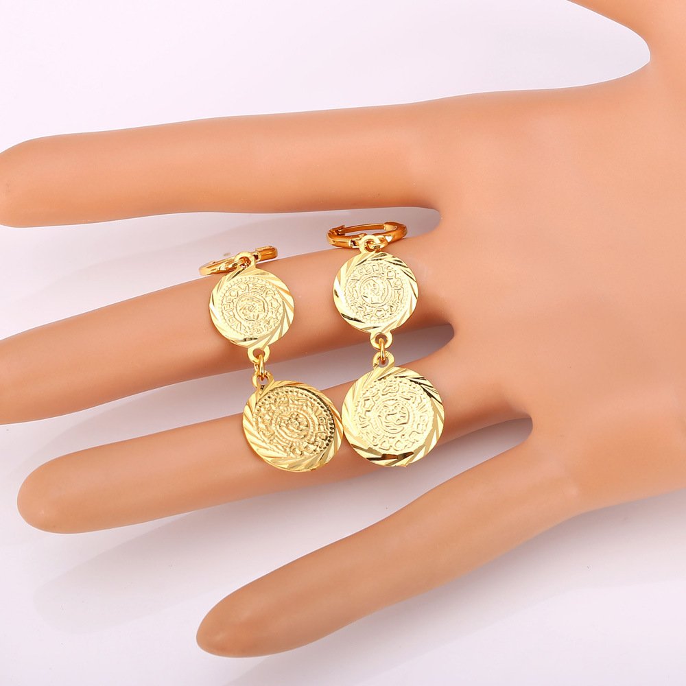 U7 Small Huggie Hoop Middle East Arab Muslim Jewelry|18K Gold Plated Coin Dangle Drop Earrings for Women