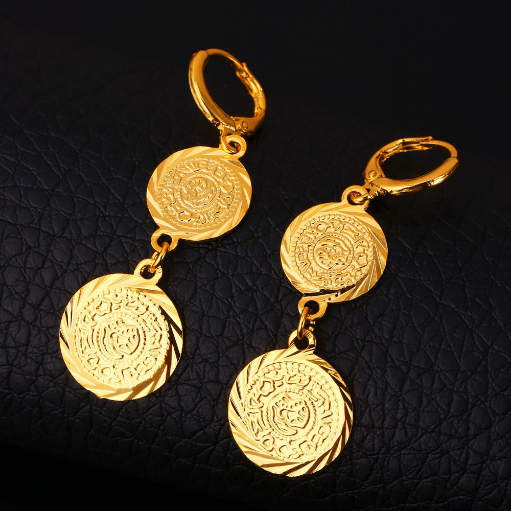 U7 Small Huggie Hoop Middle East Arab Muslim Jewelry|18K Gold Plated Coin Dangle Drop Earrings for Women