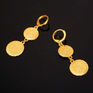 U7 Small Huggie Hoop Middle East Arab Muslim Jewelry|18K Gold Plated Coin Dangle Drop Earrings for Women