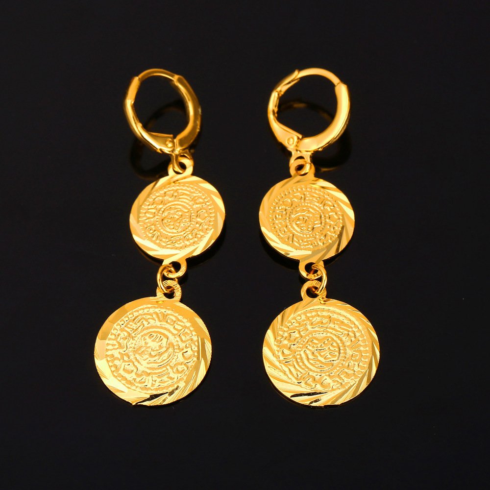 U7 Small Huggie Hoop Middle East Arab Muslim Jewelry|18K Gold Plated Coin Dangle Drop Earrings for Women