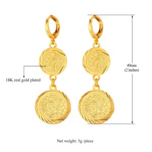 U7 Small Huggie Hoop Middle East Arab Muslim Jewelry|18K Gold Plated Coin Dangle Drop Earrings for Women