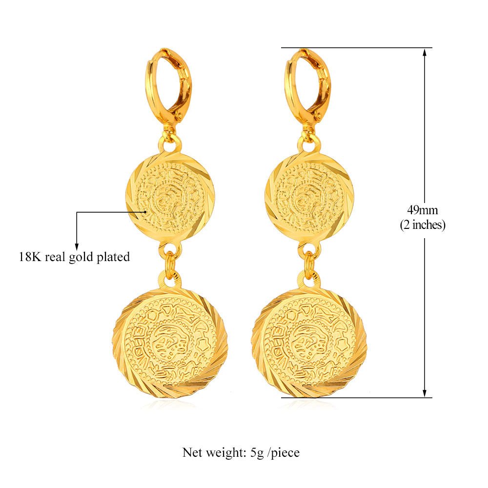 U7 Small Huggie Hoop Middle East Arab Muslim Jewelry|18K Gold Plated Coin Dangle Drop Earrings for Women