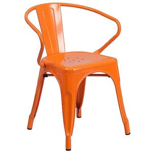 Flash Furniture Roy Commercial Grade 4 Pack Orange Metal Indoor-Outdoor Chair with Arms