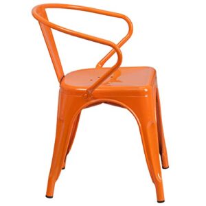 Flash Furniture Roy Commercial Grade 4 Pack Orange Metal Indoor-Outdoor Chair with Arms